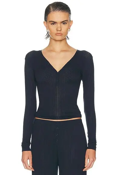 NEGATIVE UNDERWEAR Whipped Henley Top - Navy