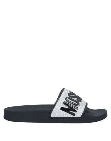 Moschino Rubber Pool Slides With Glitter Embellishment - Grey