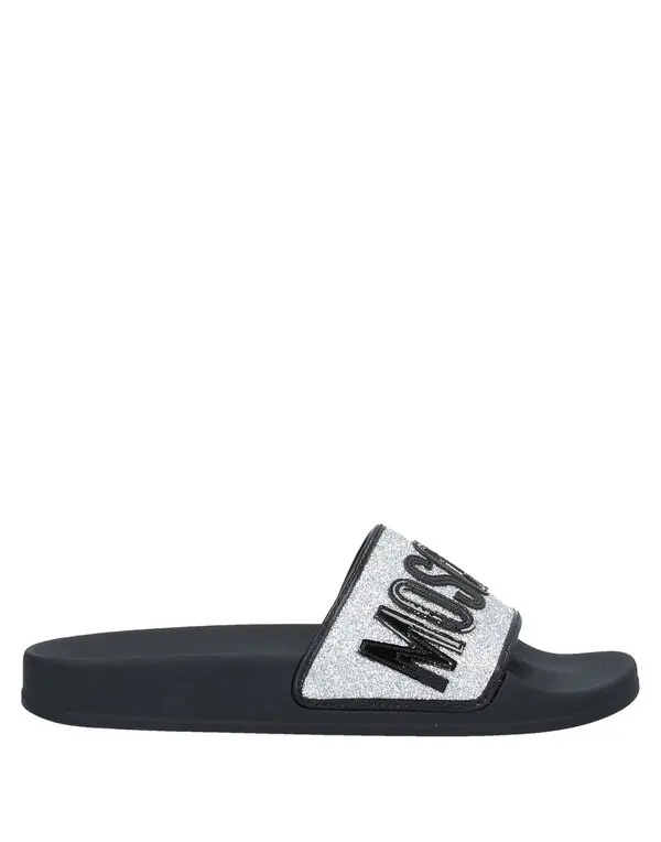 Moschino Rubber Pool Slides With Glitter Embellishment - Grey