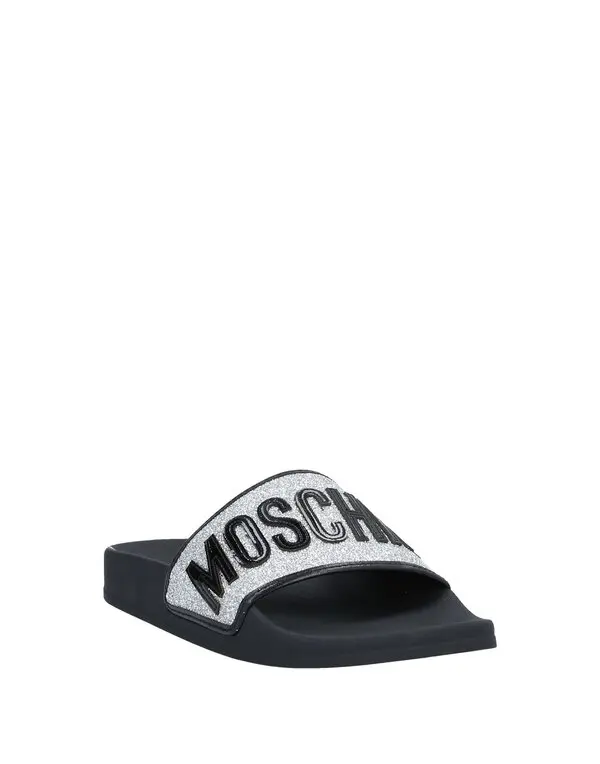 Moschino Rubber Pool Slides With Glitter Embellishment - Grey