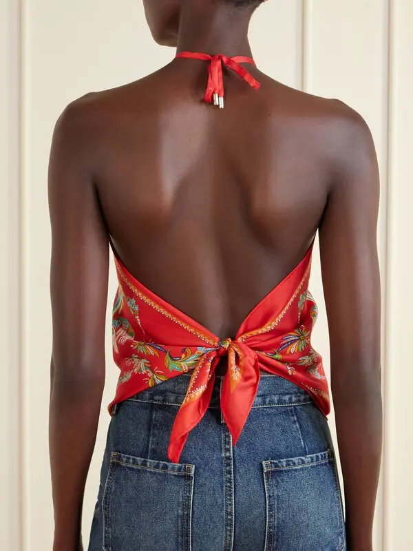 Etro Printed Silk-satin Halterneck Top - Red