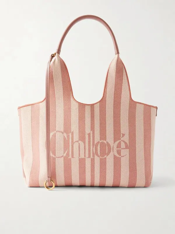 Chloé Striped Canvas Shoulder Bag With Leather Trim - Pink