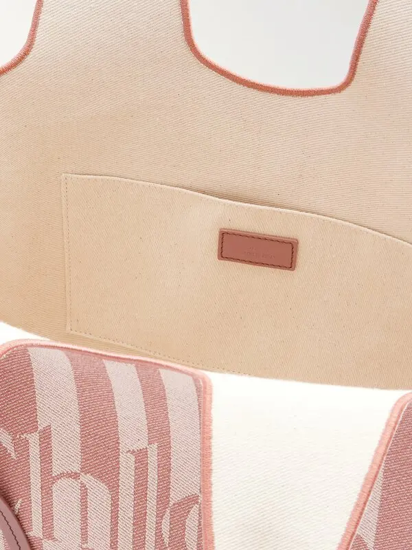 Chloé Striped Canvas Shoulder Bag With Leather Trim - Pink