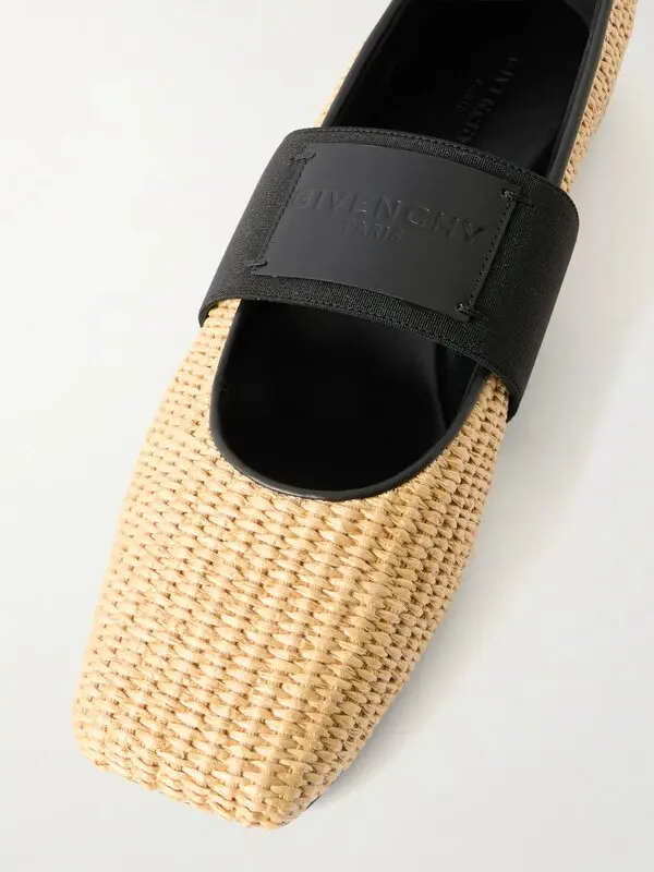 Givenchy Logo-appliquéd Raffia Ballerina Flats - Neutrals