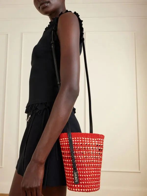 Loewe Braided Raffia Shoulder Bag - Red