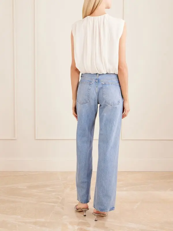 FRAME Wave Cropped Silk Top With Pleated Bodice - Neutrals