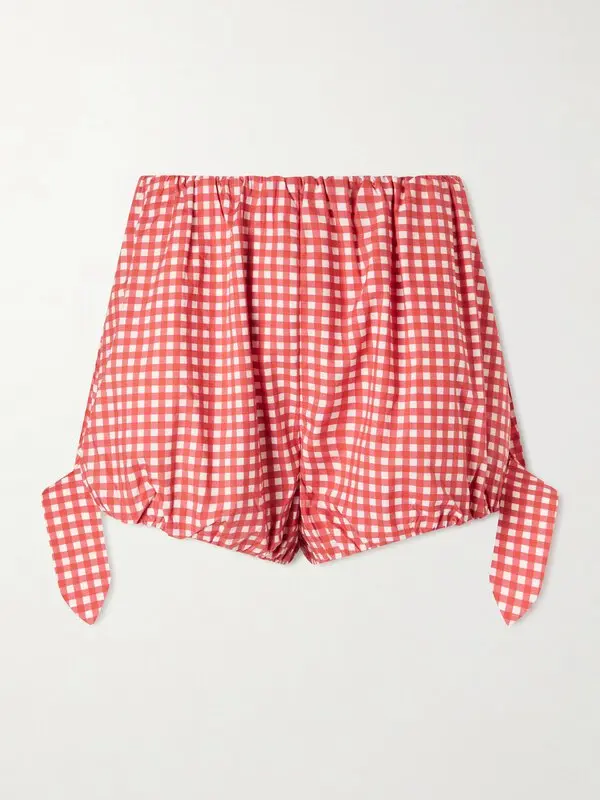 Posse Rosie Tie-detailed Checked Cotton-poplin Shorts - Red