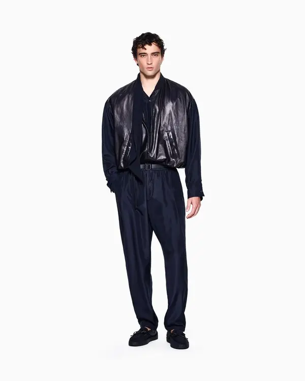 Giorgio Armani Oversized Fit Leather Blouson Jacket With Silk Lining
