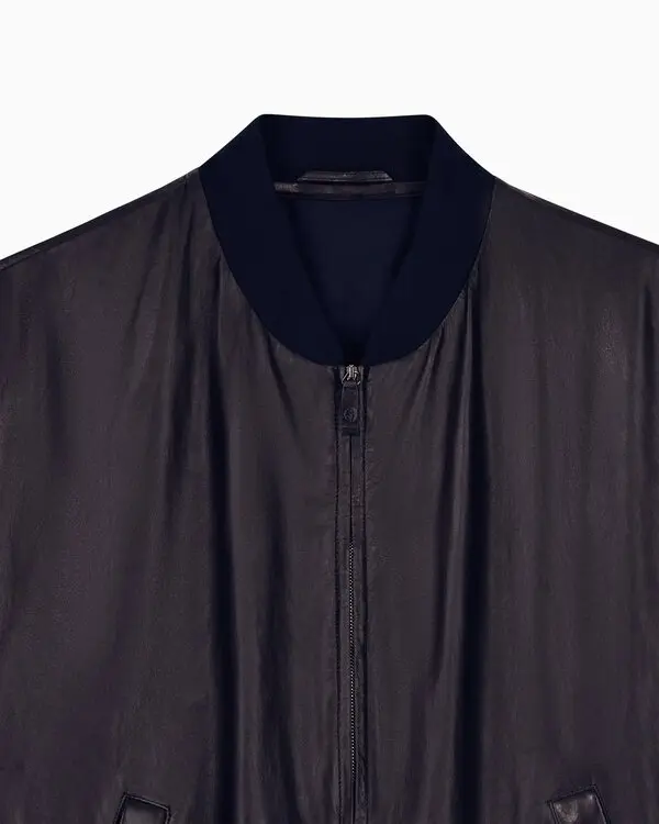 Giorgio Armani Oversized Fit Leather Blouson Jacket With Silk Lining