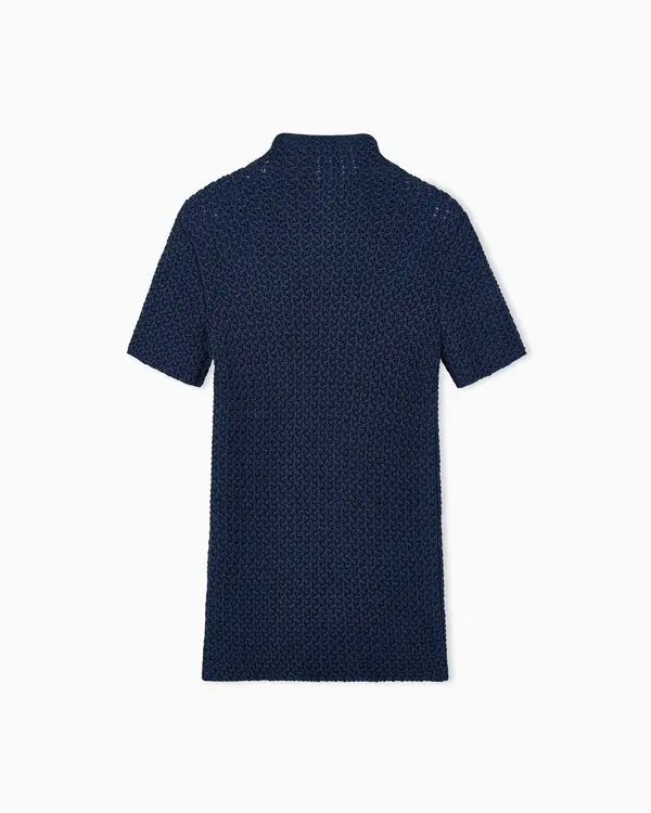 Giorgio Armani Slim Fit Viscose Sweater With Honeycomb Effect - Blue