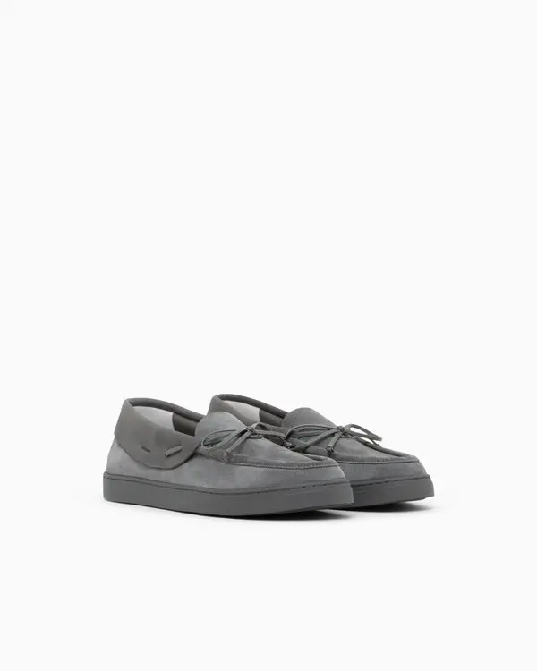 Giorgio Armani Suede Slip-on Loafers With Rubber Soles - Grey