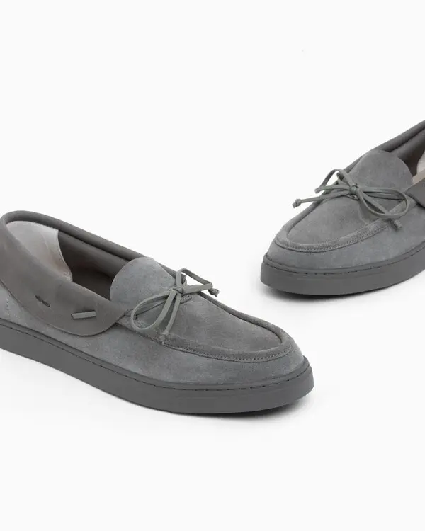 Giorgio Armani Suede Slip-on Loafers With Rubber Soles - Grey