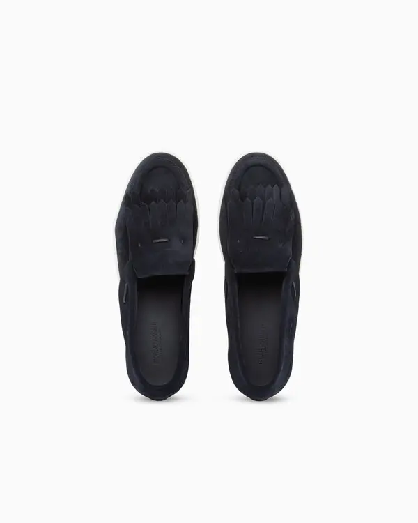 Giorgio Armani Suede Loafers With Leather Lining And Rubber Sole - Blue