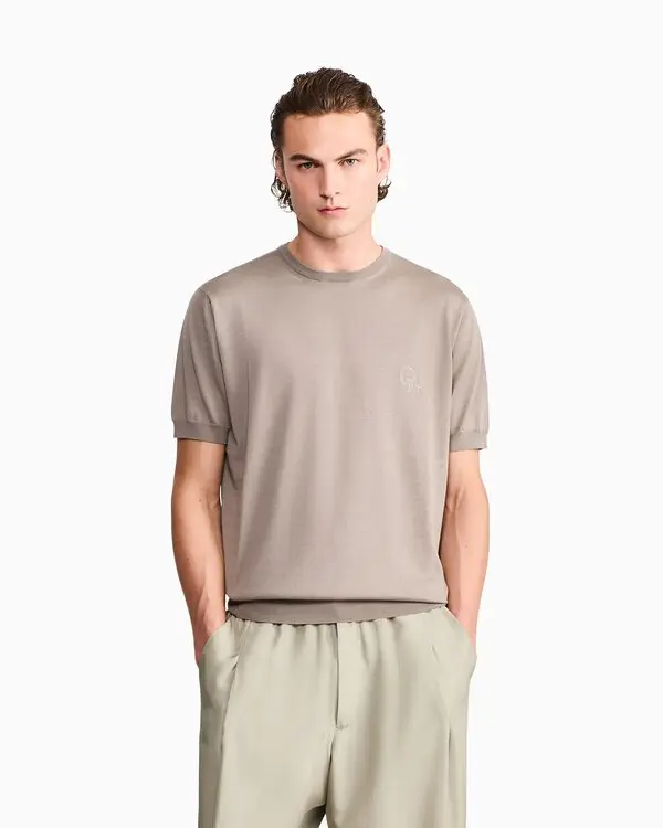 Giorgio Armani Slim Fit Silk And Cotton Knit Sweater - Grey