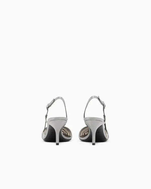 Giorgio Armani Leather And Mesh Slingback Pumps With Rhinestone Embroidery