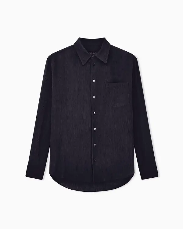 Giorgio Armani Regular Fit Cotton And Silk Blend Creponne Shirt - Blue