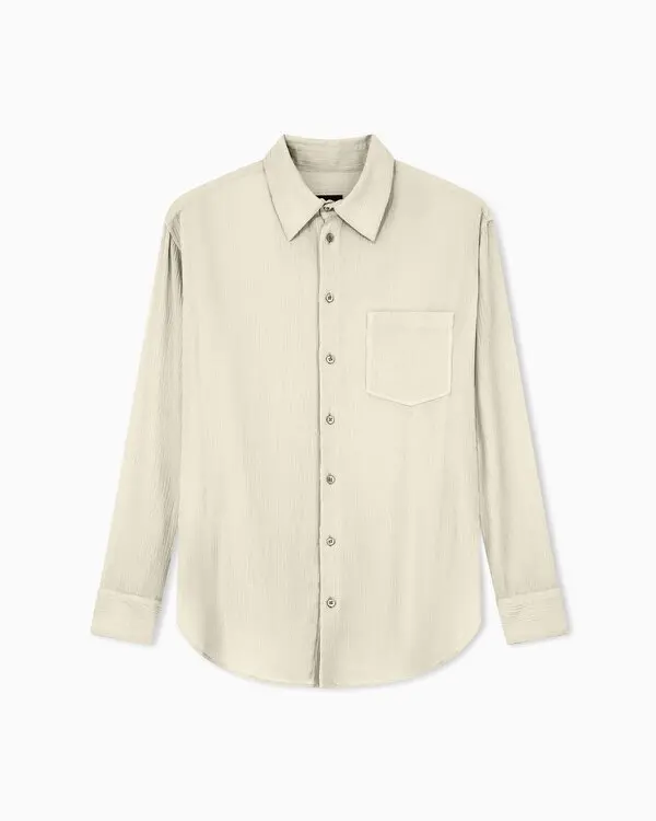 Giorgio Armani Regular Fit Cotton And Silk Blend Creponne Shirt - Green