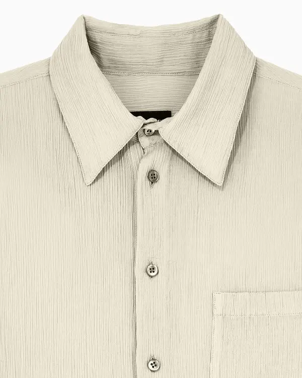 Giorgio Armani Regular Fit Cotton And Silk Blend Creponne Shirt - Green