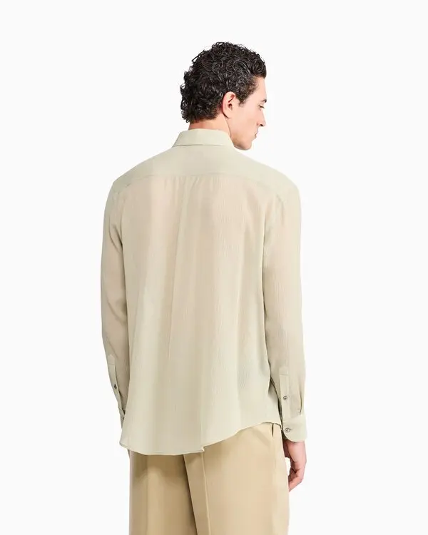 Giorgio Armani Regular Fit Cotton And Silk Blend Creponne Shirt - Green