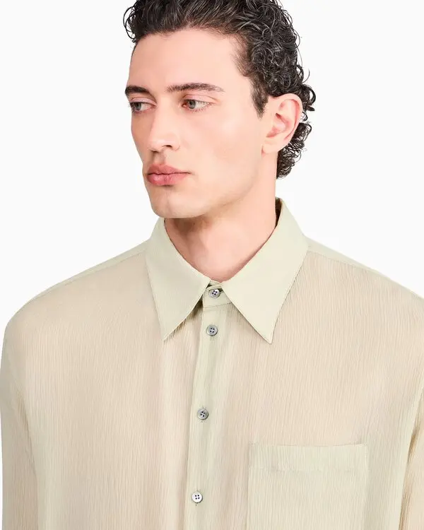 Giorgio Armani Regular Fit Cotton And Silk Blend Creponne Shirt - Green