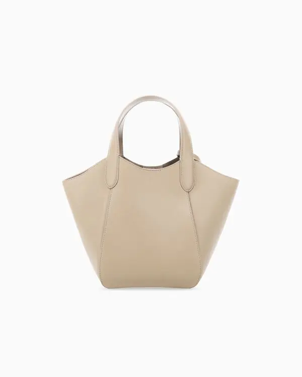 Giorgio Armani Leather Handbag With Geometric Base And Snap-hook Clasp - Beige