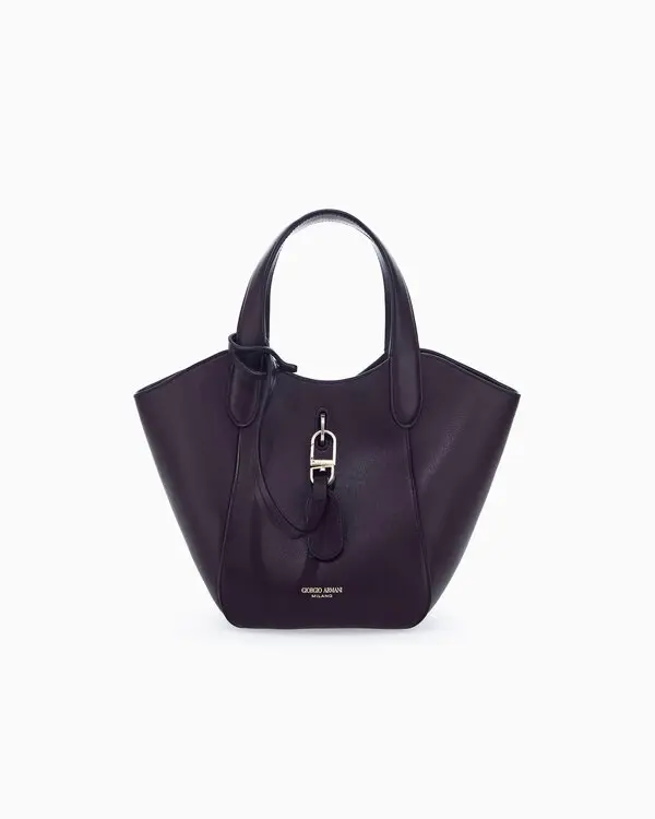Giorgio Armani Leather Handbag With A Geometric Base And A Snap-hook Clasp - Burgundy