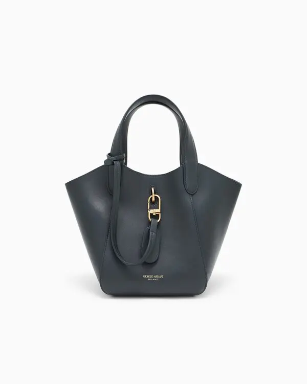 Giorgio Armani Leather Handbag With Geometric Base And Snap-hook Clasp - Grey