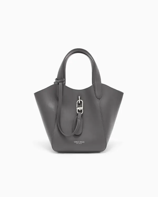 Giorgio Armani Leather Handbag With Geometric Base And Snap-hook Clasp - Grey