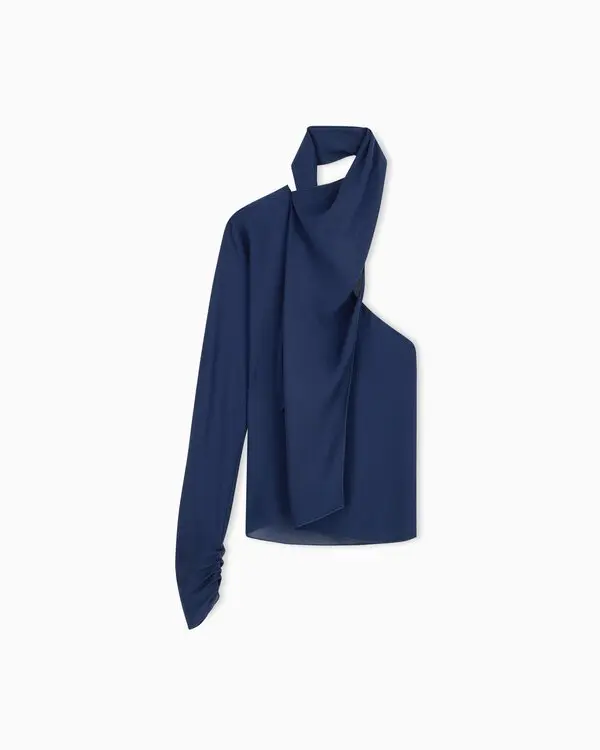 Giorgio Armani One-shoulder Shirt In Silk Triple Georgette With Sash - Blue