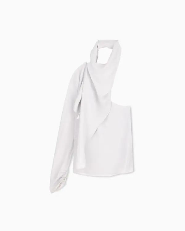 Giorgio Armani One-shoulder Shirt In Silk Triple Georgette With Sash - White