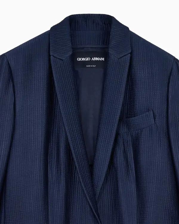 Giorgio Armani Regular Fit Waffle Viscose And Wool Blazer