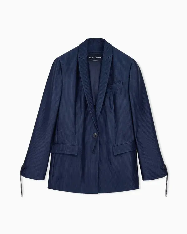 Giorgio Armani Regular Fit Waffle Viscose And Wool Blazer