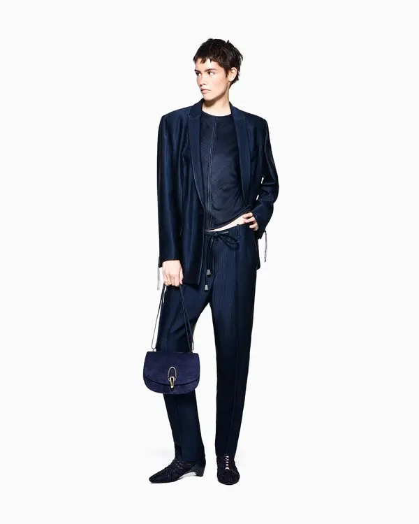 Giorgio Armani Regular Fit Waffle Viscose And Wool Blazer