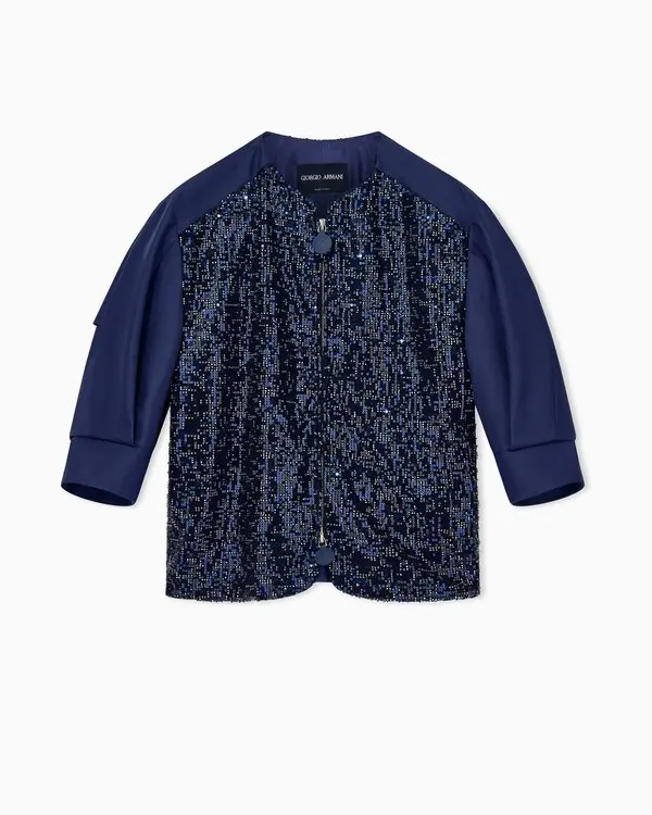 Giorgio Armani Silk Shantung Cropped Coat With Beaded Embroidery
