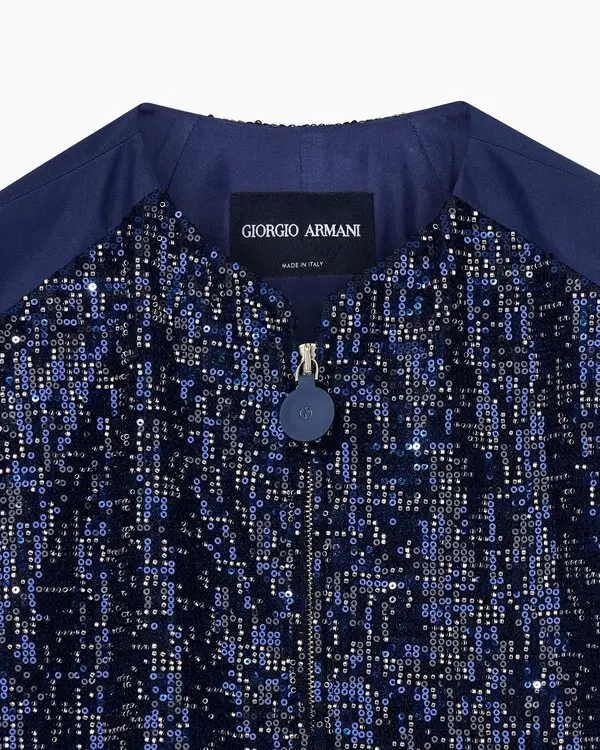Giorgio Armani Silk Shantung Cropped Coat With Beaded Embroidery