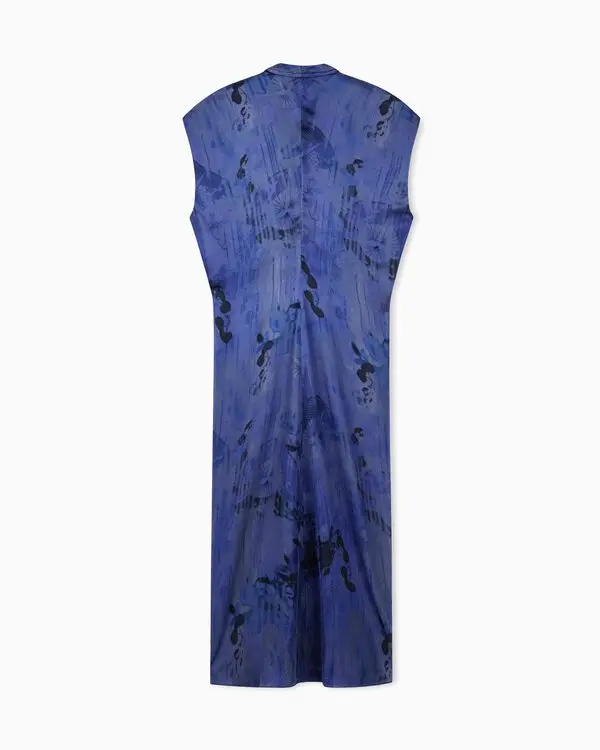Giorgio Armani Draped Silk Dress With Deep Neckline And Batik Flower Print
