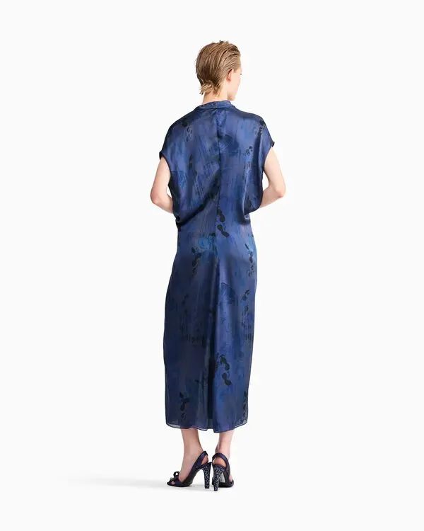 Giorgio Armani Draped Silk Dress With Deep Neckline And Batik Flower Print