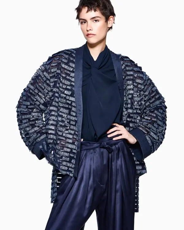 Giorgio Armani Multi-pleated Silk Satin Trousers With Knot Detail - Blue