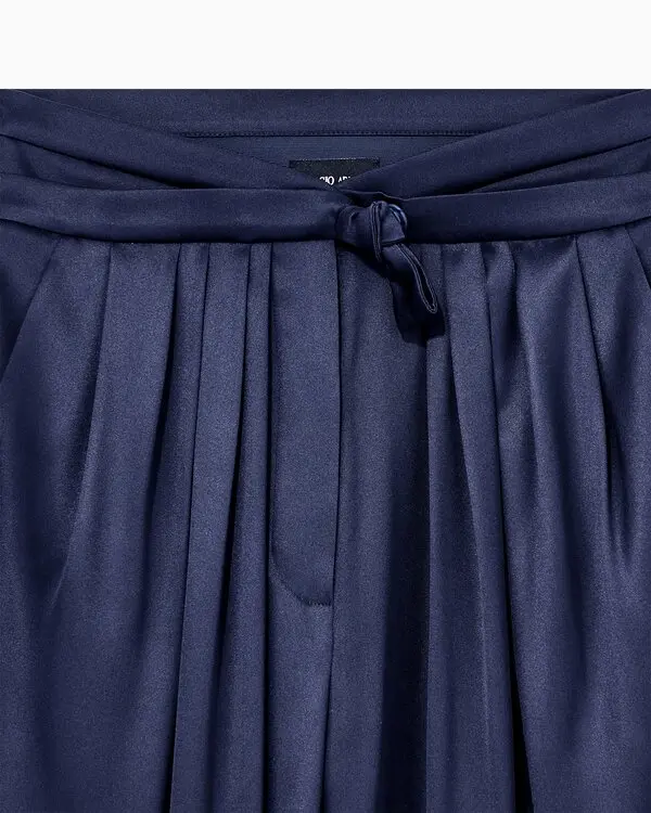 Giorgio Armani Multi-pleated Silk Satin Trousers With Knot Detail - Blue
