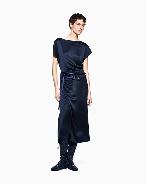 Giorgio Armani Hammered Satin Draped Midi Dress