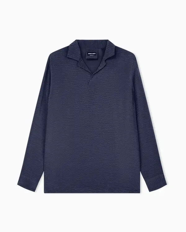 Giorgio Armani Oversized Shirt In Cupro With Micro Jacquard Chevron - Blue