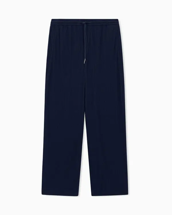 Giorgio Armani Regular Fit Seersucker Jersey Trousers With Cashmere