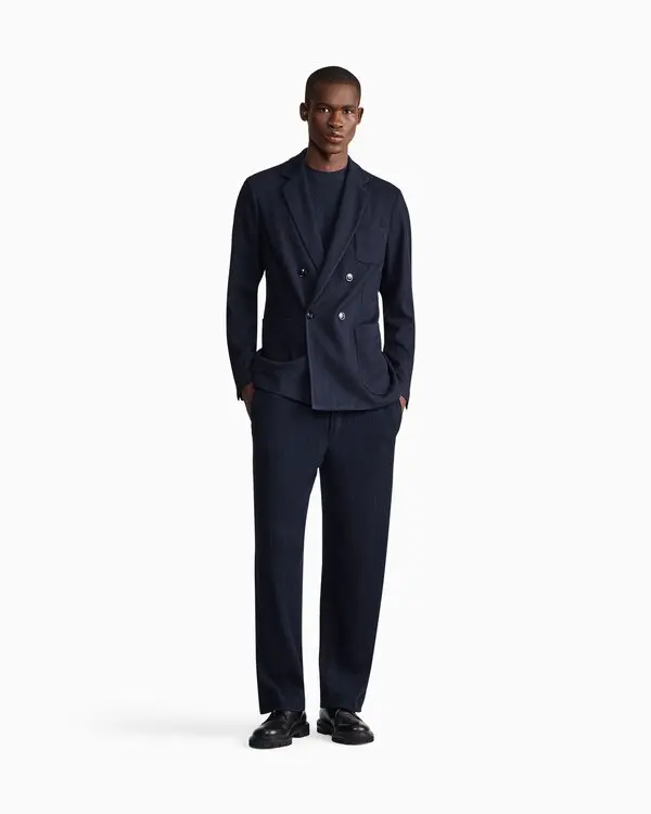 Giorgio Armani Regular Fit Seersucker Jersey Trousers With Cashmere