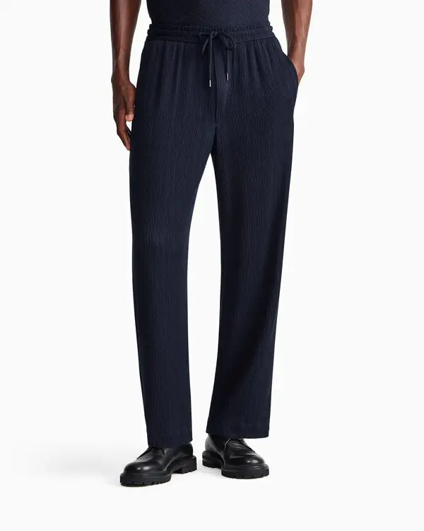 Giorgio Armani Regular Fit Seersucker Jersey Trousers With Cashmere