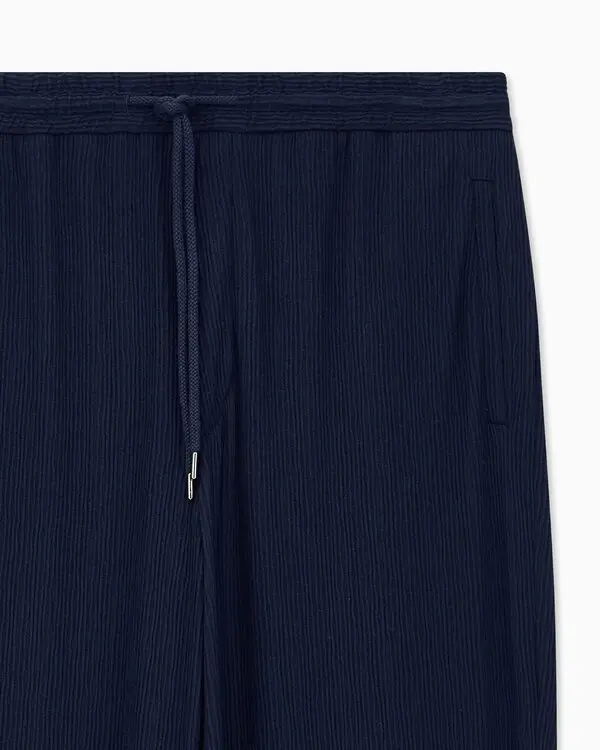 Giorgio Armani Regular Fit Seersucker Jersey Trousers With Cashmere