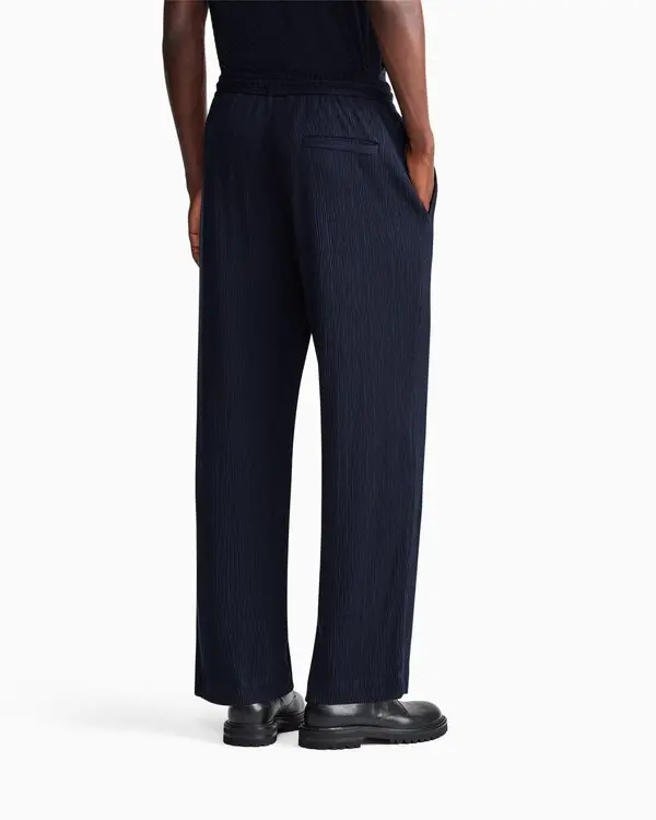 Giorgio Armani Regular Fit Seersucker Jersey Trousers With Cashmere