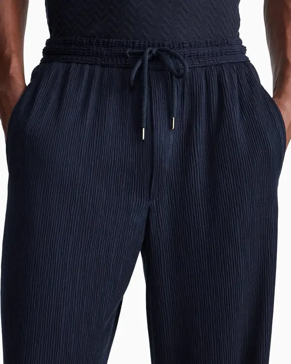 Giorgio Armani Regular Fit Seersucker Jersey Trousers With Cashmere