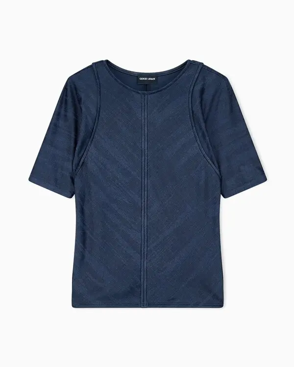 Giorgio Armani Slim-fit Jacquard Viscose T-shirt With Tank Effect - Blue