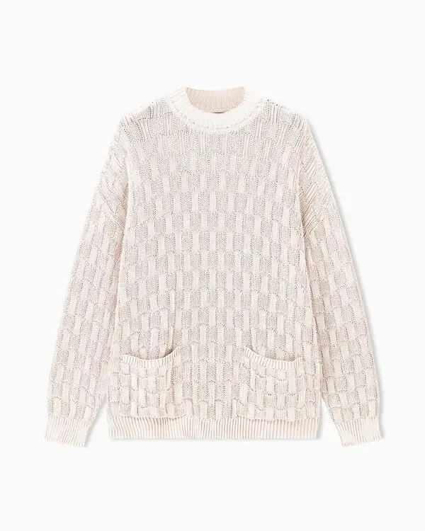 Giorgio Armani Oversized Silk Sweater With Ribbed Stitch And Pockets - Beige