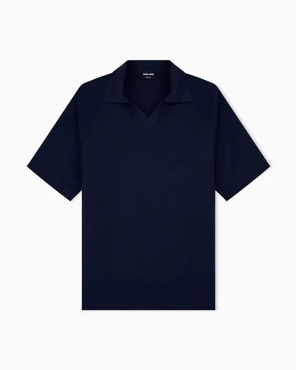 Giorgio Armani Knit Polo Regular Fit Virgin Wool With Micro Rhombus Relief